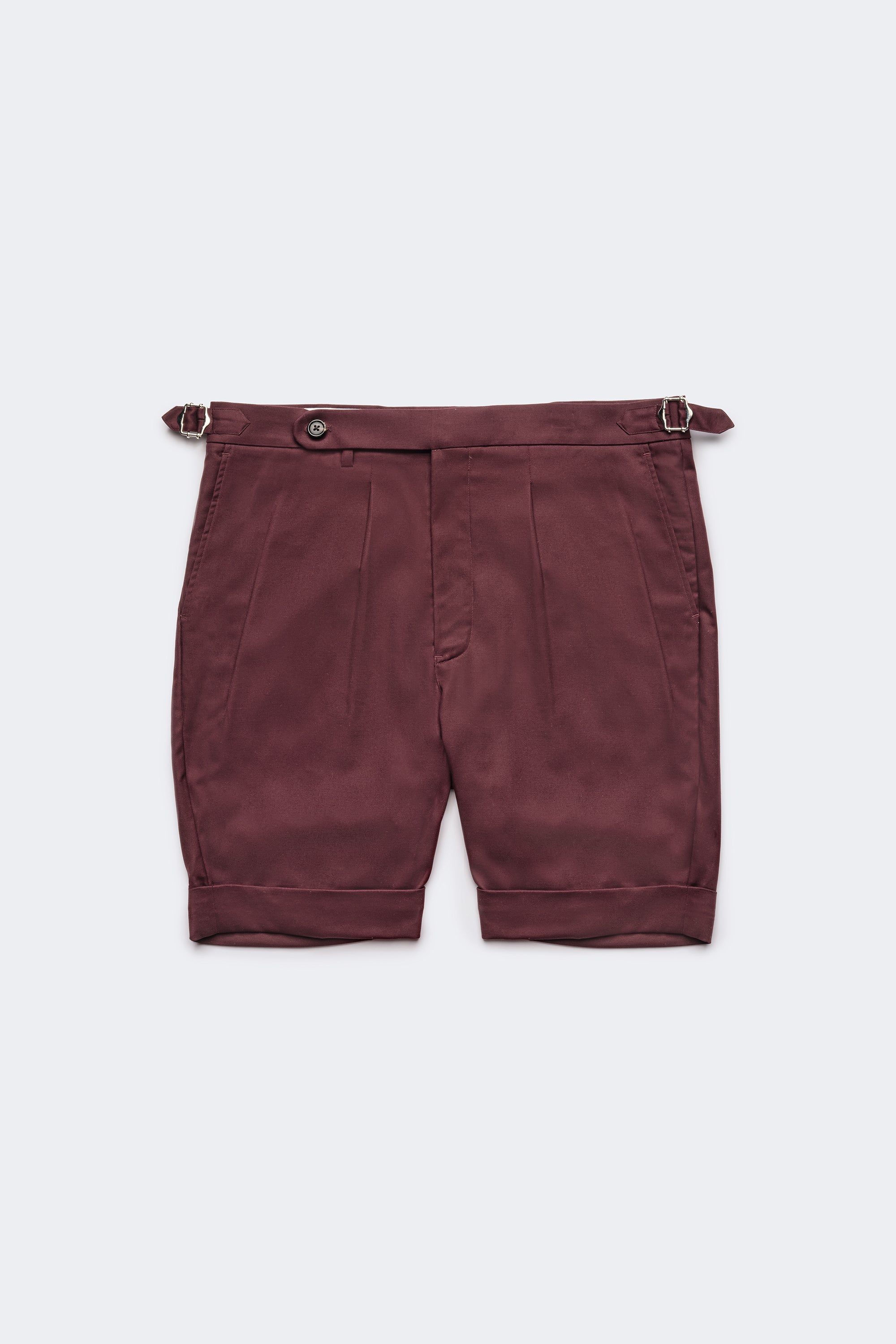 Burgundy Cotton Pleated Short | Side Tabs